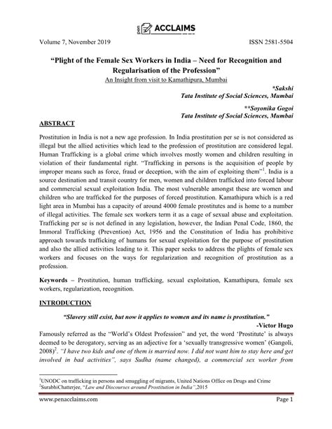 Plight Of The Female Sex Workers In India Need For Recognition And