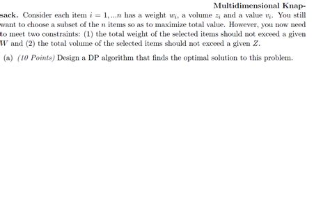 Solved Multidimensional Knapsack Consider Each Item I1n