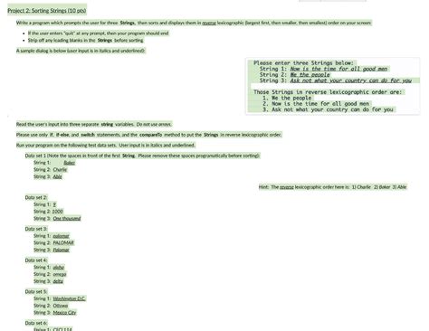 Solved Project 2 Sorting Strings 10 Pts Write A Program