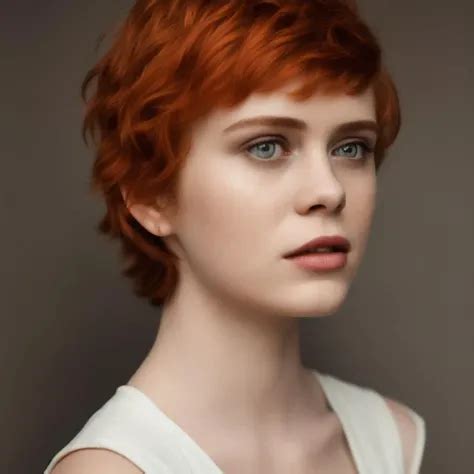 A Close Up Of A Woman With Red Hair And A White Top Seaart Ai