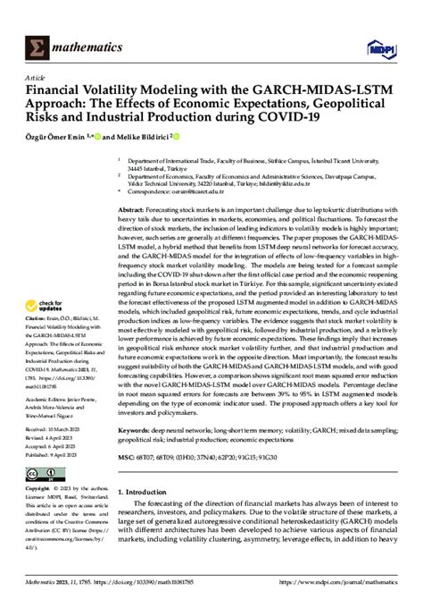 Pdf Financial Volatility Modeling With The Garch Midas Lstm Approach The Effects Of Economic
