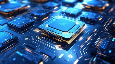 심도 효과를 갖춘 미래 지향적인 추상 칩 사각형 및 3d 렌더링 현대 기술 배경 프로세서 배경 디지털 기술 배경 이미지 Hd 현대 기술 프로세서 디지털 기술 배경