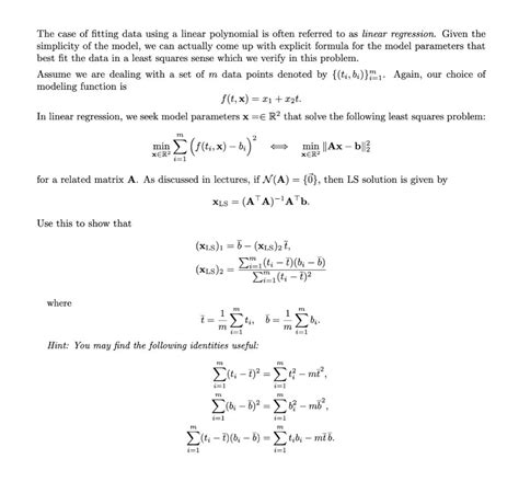 Solved The Case Of Fitting Data Using A Linear Polynomial Is Chegg