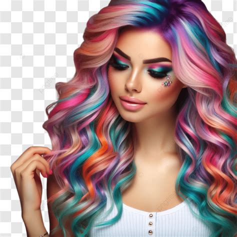 머리카락이 가득한 젊은 색 컬러 풀 헤어를 가진 젊은 컬러 여자 머리카락 Png 일러스트 및 이미지 에 대한 무료 다운로드 Pngtree