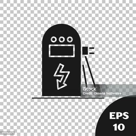 투명 한 배경에 격리 된 검은 전기 자동차 충전 스테이션 아이콘입니다 에코 전기 연료 펌프 기호입니다 벡터 일러스트레이션 0명에