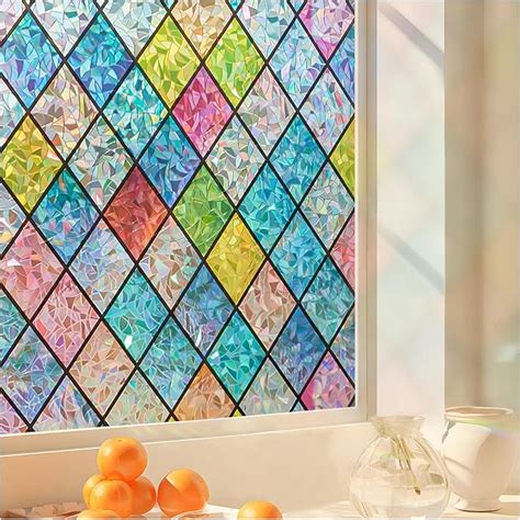 Beautysaid Window Privacy Film Stained Glass Rainbow
