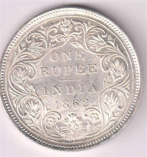 India British Vq Rupee 1862 3 Dots 1865 2nd Flower Silver Coin