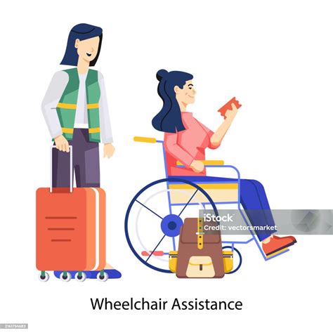 Wheelchair Assistance Service Flat Illustration Stock Illustration