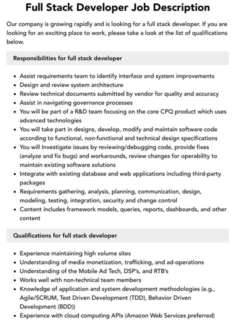 Full Stack Developer Job Description Velvet Jobs