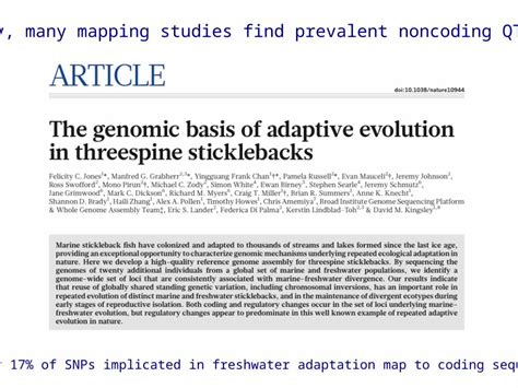 Ppt Only 17 Of Snps Implicated In Freshwater Adaptation Map To Coding Sequences Many Many