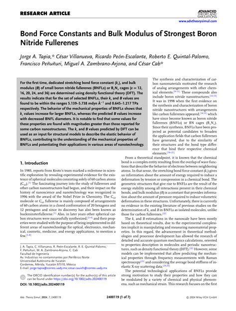 Bond Force Constants And Bulk Modulus Of Strongest Boron Nitride Fullerenes Request Pdf