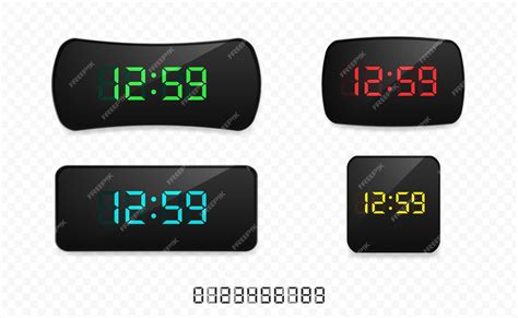 Premium Vector Digital Clock Set Of Glowing Numbers Realistic Black Electronic Clocks With Led