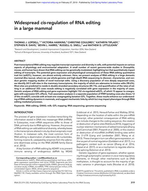Pdf Widespread Cis Regulation Of Rna Editing In A Large Mammal