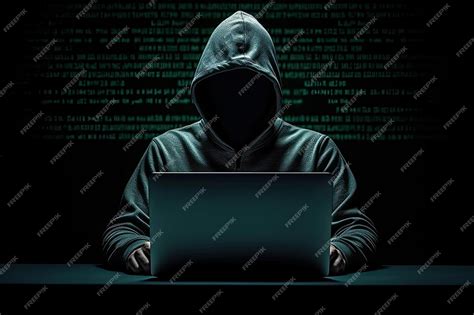 premium photo anonymous hacker with white hoodie typing computer laptop generative ai