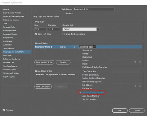 adobe indesign anchored object as a nested style delimiter graphic