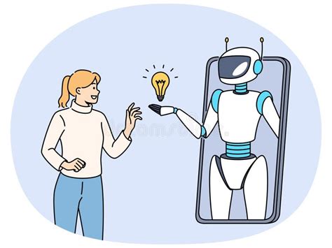 Woman Communicates With Ai Chat Bots On Phone Through Application And Uses Artificial