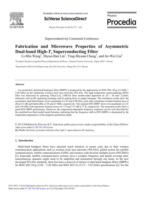Pdf Fabrication And Microwave Properties Of Asymmetric Dual Band High Tc Superconducting Filter