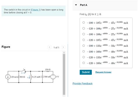 Solved The Switch In The Circuit In Figure 1 Has Been Open