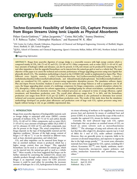 Pdf Techno Economic Feasibility Of Selective Co2 Capture Processes