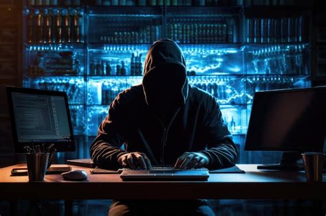Premium Ai Image Hacker Front Of His Computer Committing Digital