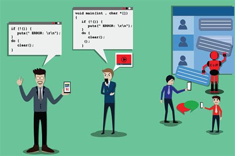 사람들은 컴퓨터 언어를 말하고 있었고 코딩은 다양한 응용 프로그램에서 사용되었습니다 벡터 Business Model Strategy에 대한 스톡 벡터 아트 및 기타