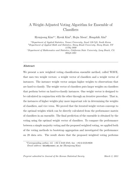 Pdf A Weight Adjusted Voting Algorithm For Ensembles Of Classifiers