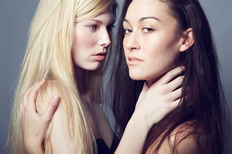 Premium Photo Face Beauty And Portrait Of Women Couple In Studio For