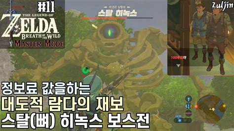 젤다의 전설 브레스 오브 더 와일드 11마스터 난이도 2회차라면 최고 난이도에서도 전혀 무섭지 않은 히녹스류 보스전😎 정보료 100 루피 대도적의 보물 돈값하네