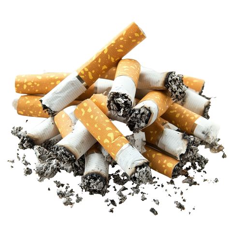 Collection Of Discarded Cigarette Butts On A White Background