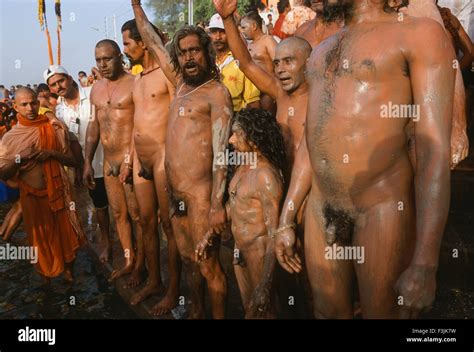 Naga Naked Sadhus Ready To Bathe In The Shipra River On The Shai Snan Bathing Day Simhastha