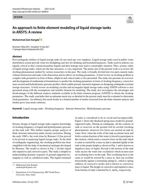 An Approach To Fnite Element Modeling Of Liquid Storage Tanks In Ansys