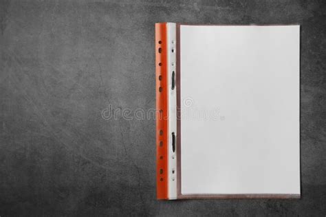 File Folder With Punched Pockets On Grey Table Top View Space For Text Stock Photo Image Of