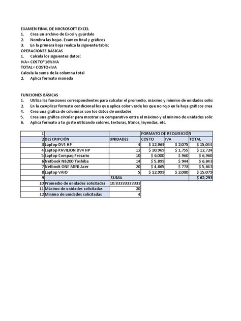 Examen Final De Excel Pdf Microsoft Excel Software