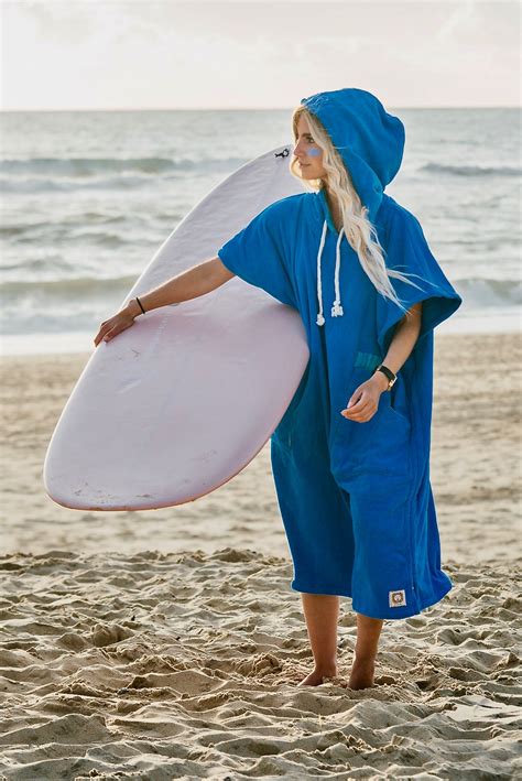French Blue Towel Surf Poncho Sky Blue Striped Fabric Pakal Ethnic