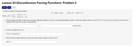 Solved Lesson 23 Discontinuous Forcing Functions Problem 4