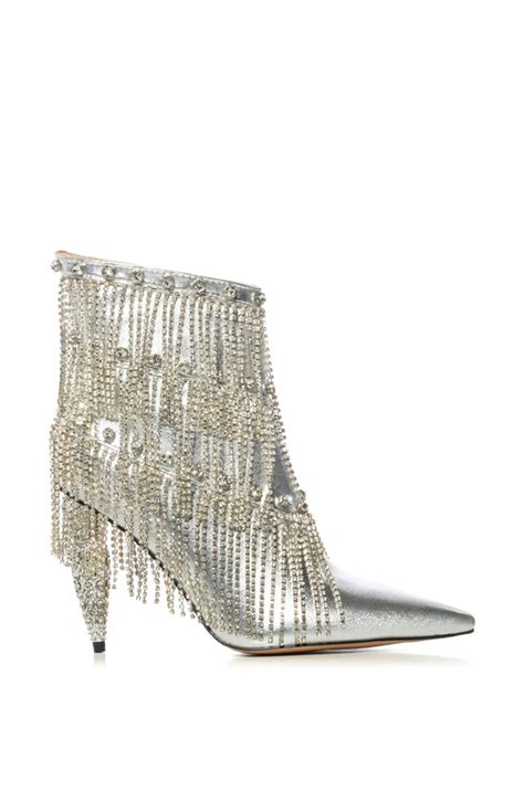 Azalea Wang Jamila Dripping Diamonds Silver Fringe Bootie Akira