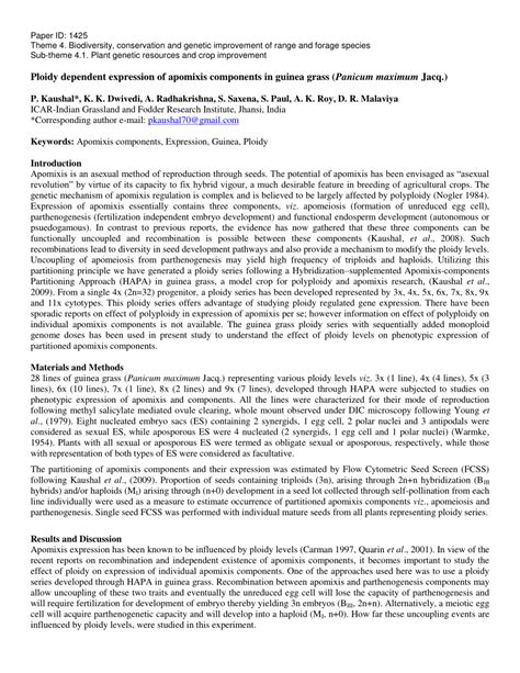 Pdf Ploidy Dependent Expression Of Apomixis Components In Guinea Grass Panicum Maximum Jacq
