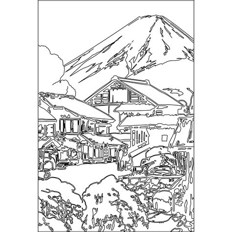 富士拾景 船津 風景の塗り絵 ぬりえり