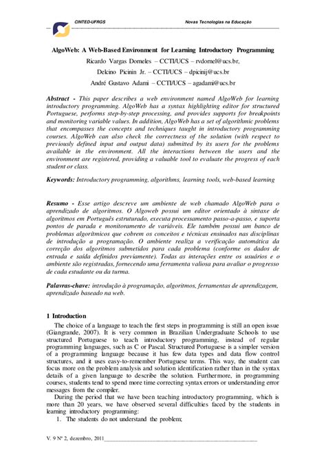 Pdf Algoweb A Web Based Environment For Learning Introductory