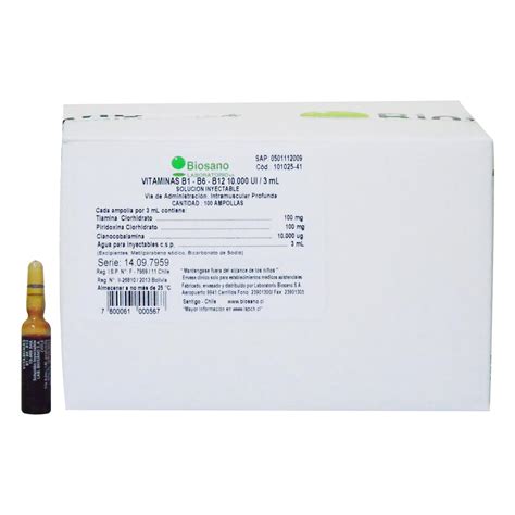 Vitaminas B1 B6 B12 10000 Ui 3 Ml X 3 Ampollas Solución