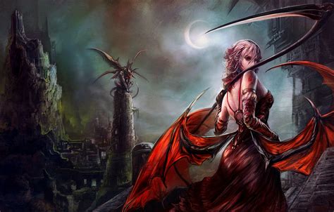 Download Photo Wallpaper Dark Demon Girl Moon Fantasy Tower