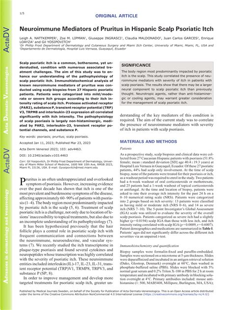 Pdf Neuroimmune Mediators Of Pruritus In Hispanic Scalp Psoriatic Itch