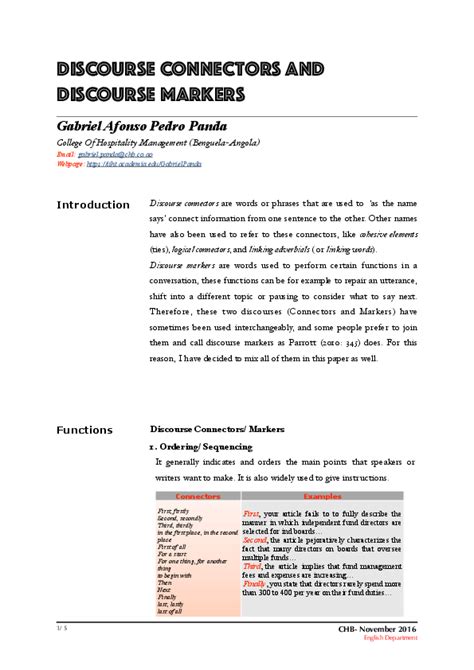 pdf discourse connectors and discourse markers
