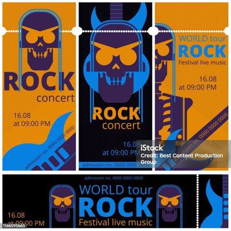 해골 두개골과 기타의 라이브 록 콘서트를위한 록 음악 축제 티켓 벡터 일러스트 템플릿 두개골에 대한 스톡 벡터 아트 및 기타 이미지 두개골 뿔 달린