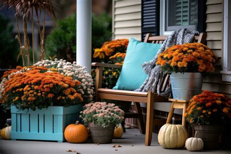 Front Door With Fall Decor Pumpkins And Autumn Themed Decorations