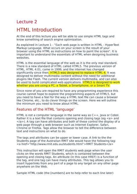 Lecture 2 Lecture 2 Html Introduction At The End Of This Lecture You