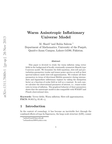 Pdf Warm Anisotropic Inflationary Universe Model