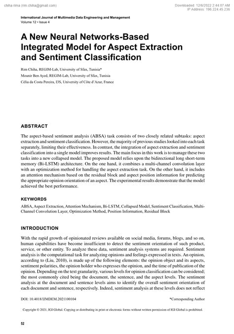 Pdf A New Neural Networks Based Integrated Model For Aspect Extraction And Sentiment