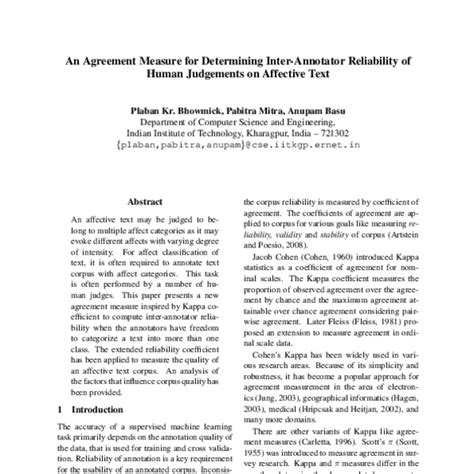 An Agreement Measure For Determining Inter Annotator Reliability Of