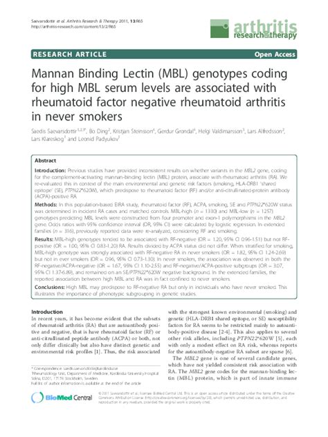 Pdf Mannan Binding Lectin Mbl Genotypes Coding For High Mbl Serum Levels Are Associated With